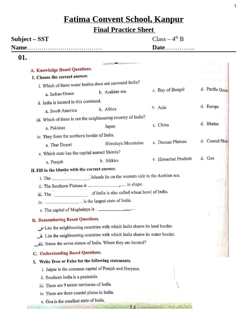 Practice Sheet SST PA1 | PDF