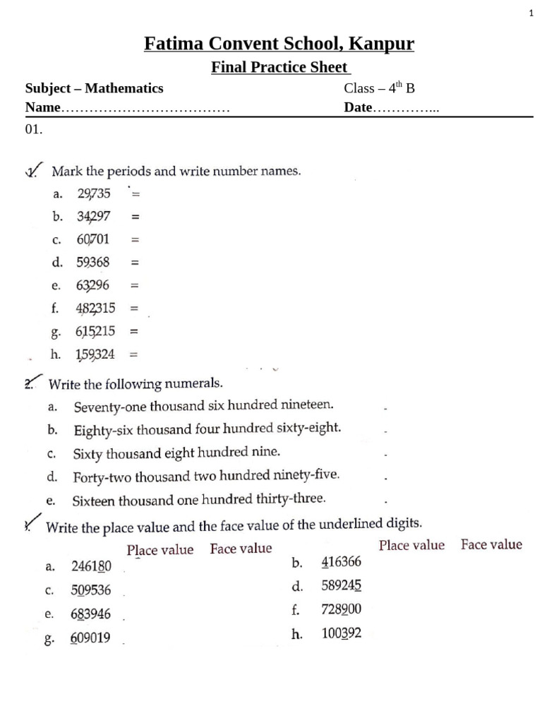 4th Grade Math Practice Sheet | PDF