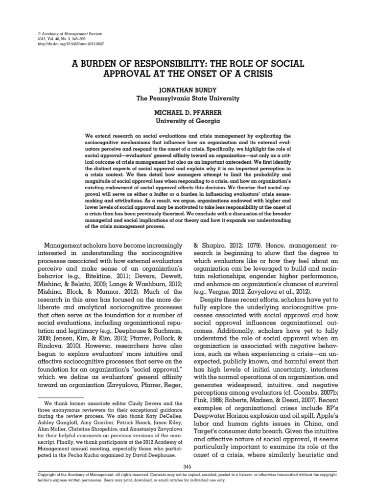 A Burden of Responsibility The Role of Social Approval at The Onset of ...