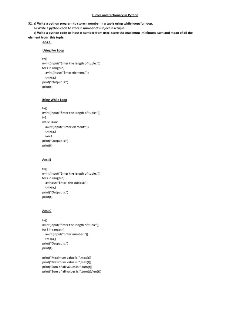 Solution of Worksheet - Tuple and Dictionary | PDF | String (Computer ...
