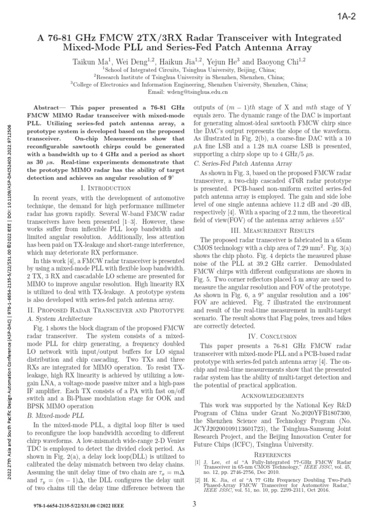 A 76-81 GHZ FMCW 2TX - 3RX Radar Transceiver With Integrated Mixed-Mode ...