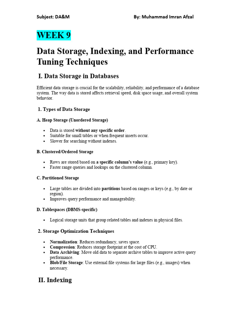 Data Storage, Indexing, and Performance Tuning Techniques | PDF | Database Index | Databases