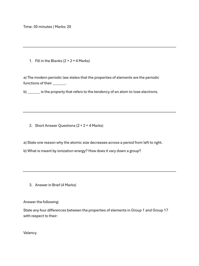 Periodic Table Test . | PDF