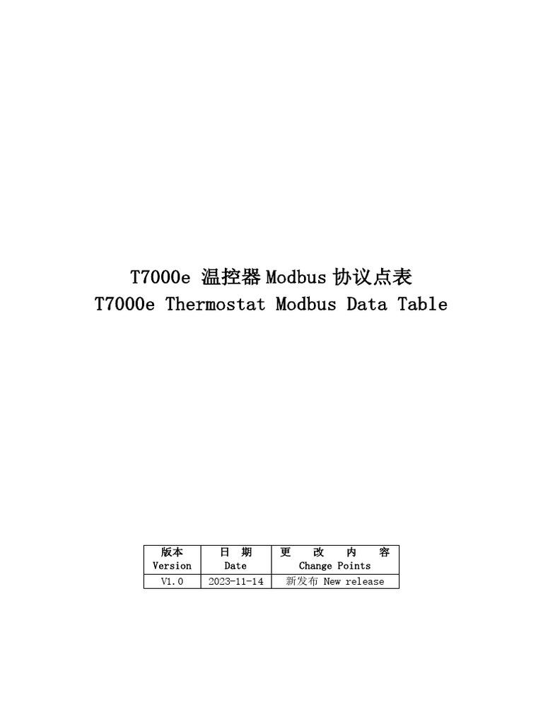 1、CHW FCU T7000e Modbus Table | PDF