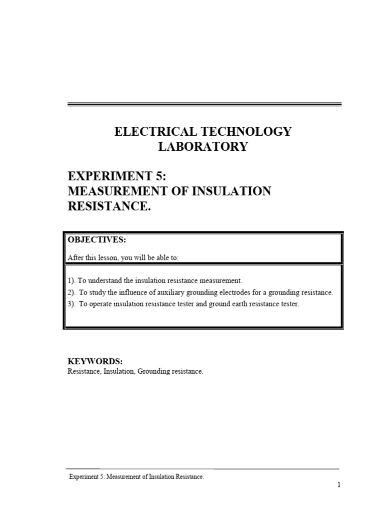 Exp5 - Measurement of Insulation Resistance | PDF | Insulator (Electricity) | Voltage