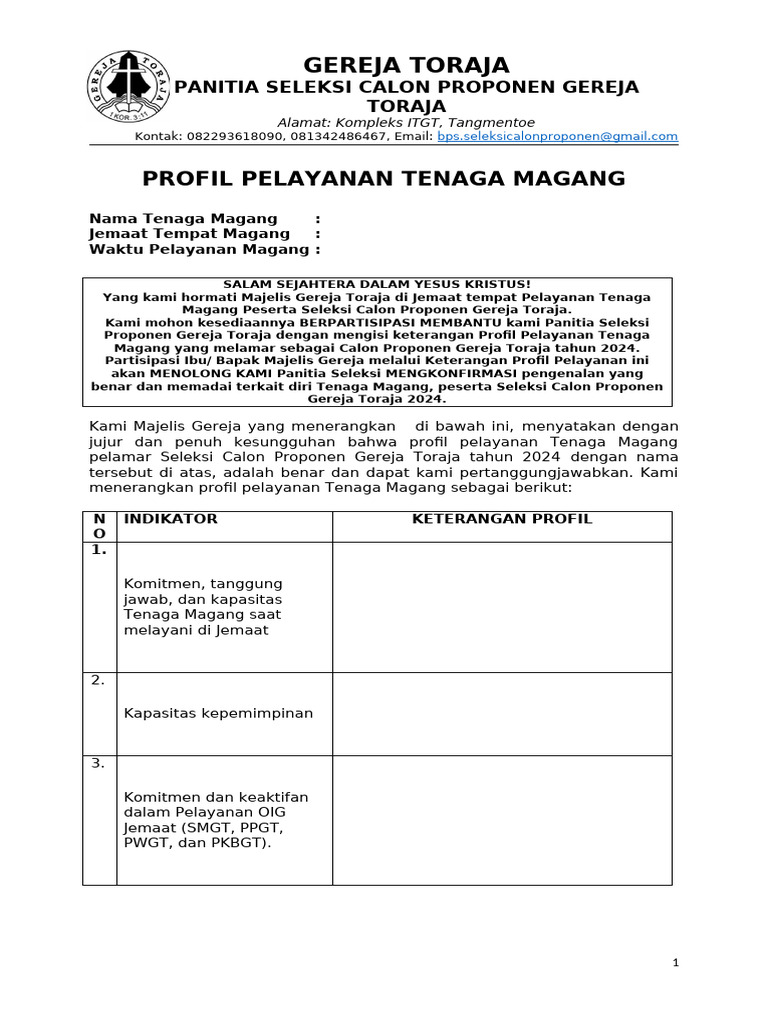 Format Profil Pelayanan Tenaga Magang | PDF