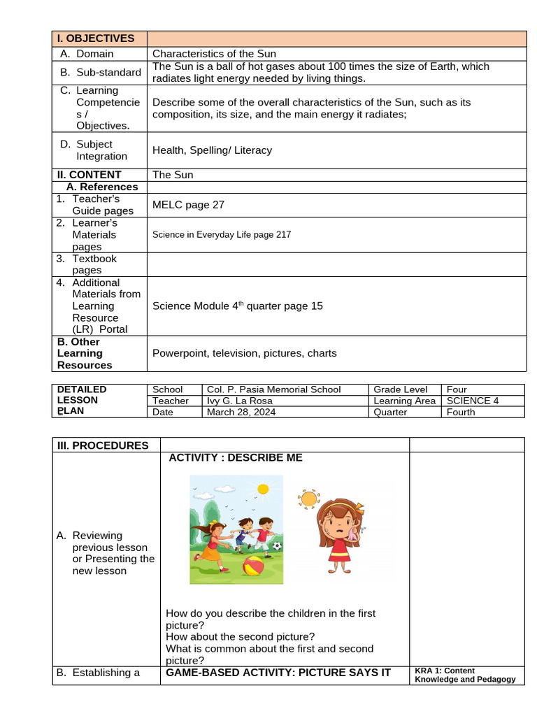 Characteristics of the Sun Lesson Plan | PDF | Sun | Convection