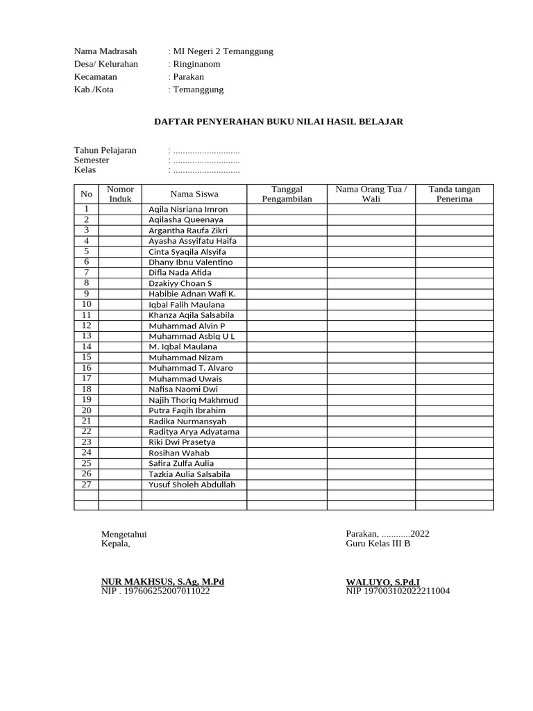 Daftar Hadir PMOG | PDF