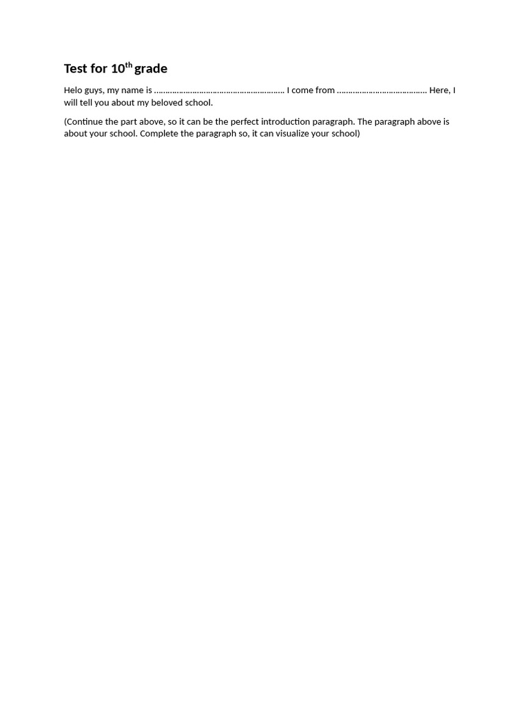 10th Grade School Introduction Essay | PDF