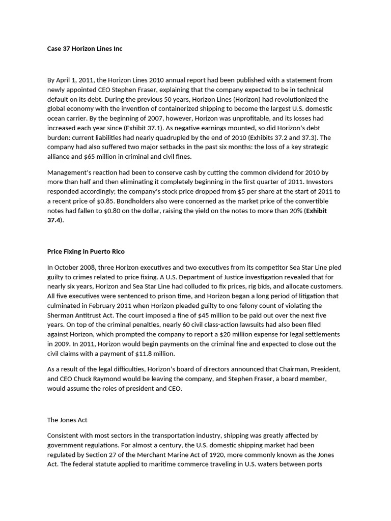 Case 37 Horizon Lines Inc - SOAL | PDF | Debt | Chapter 11
