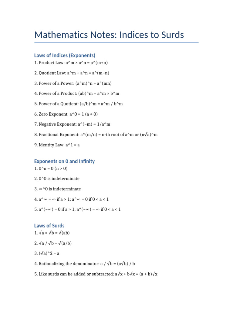 Indices and Surds: Key Rules Guide | PDF