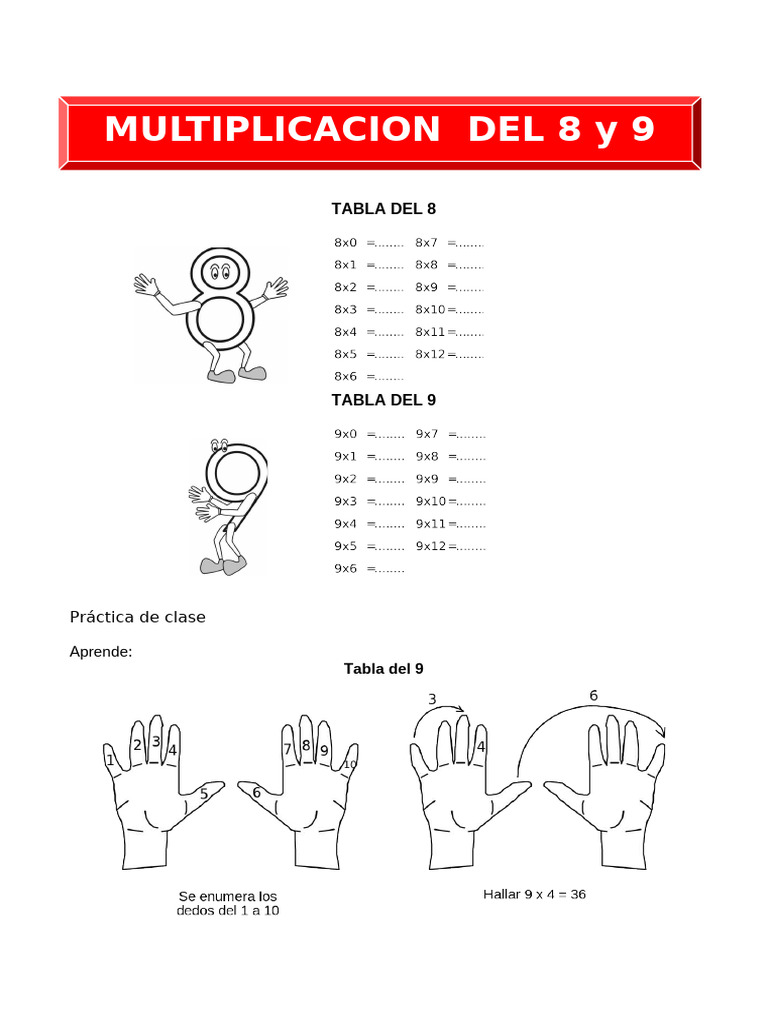 Multiplicacion Del 8 Y 9 | PDF