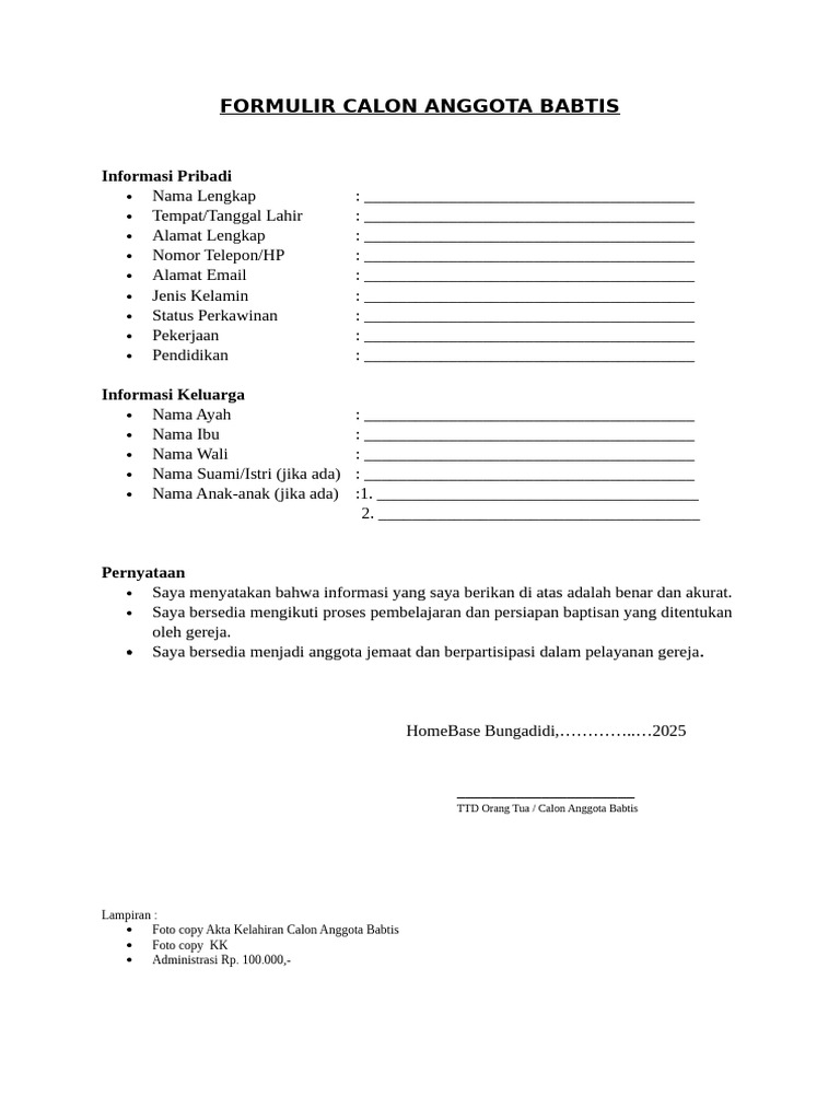 Formulir Calon Anggota Babtis | PDF