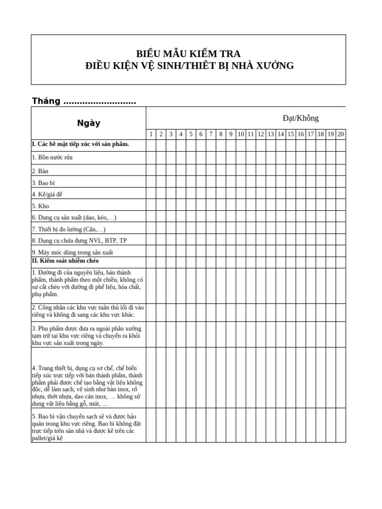 BM-SSOP-02-01 Bieu Mau Kiem Tra Thiet Bi Nha Xuog. | PDF