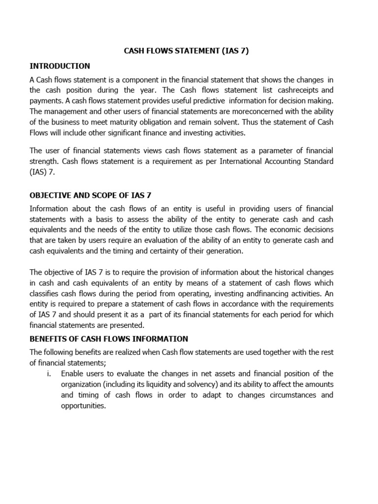 Statement of Cash Flow - IAS 7 | PDF | Cash Flow Statement | Equity ...