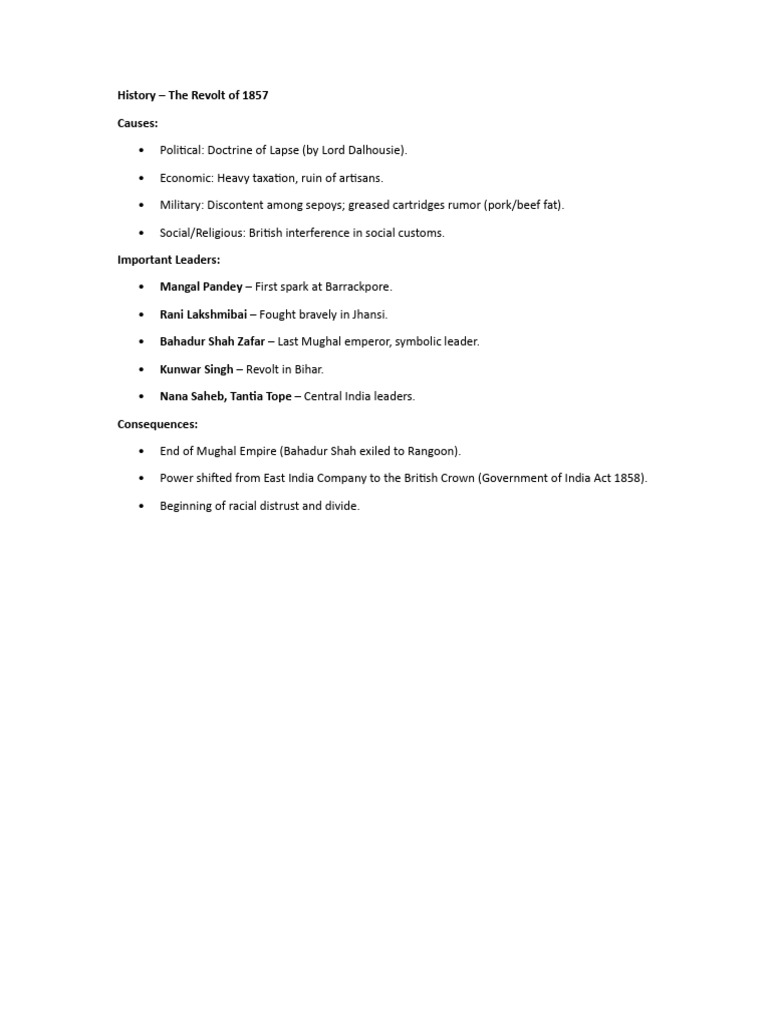 History - The Revolt of 1857 Causes | PDF