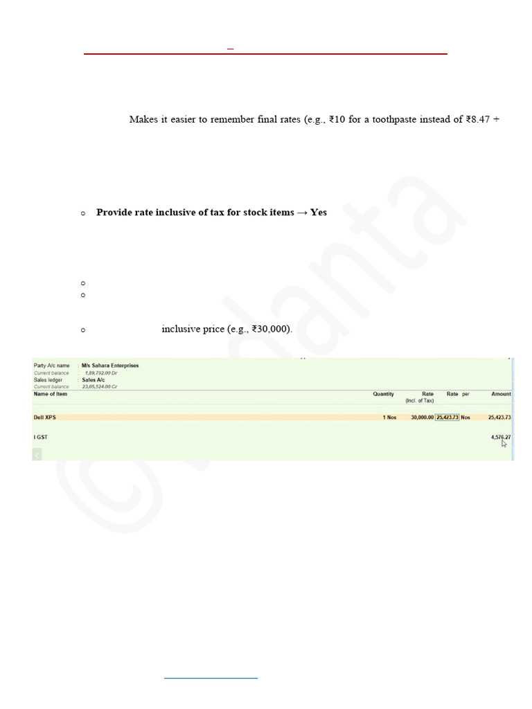 Enable Rate Inclusive of Taxes in Tally | PDF