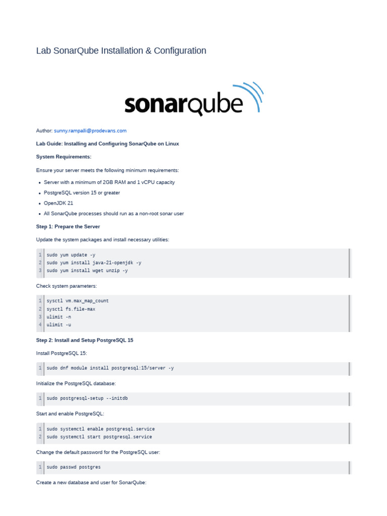 Sonarqube Installation and Configuration | PDF | Sudo | Postgre Sql