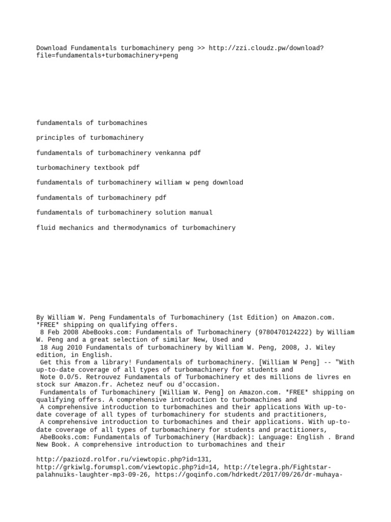 Fundamentals Turbomachinery Peng | PDF