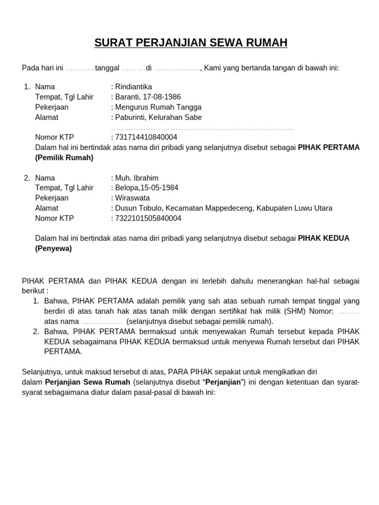 Surat Perjanjian Kontrak Rumah BLP | PDF