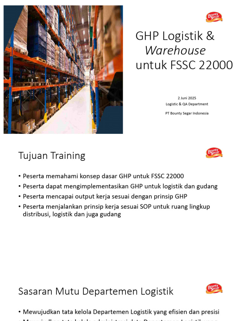 GHP Logistic and Warehouse For FSSC 22000 | PDF