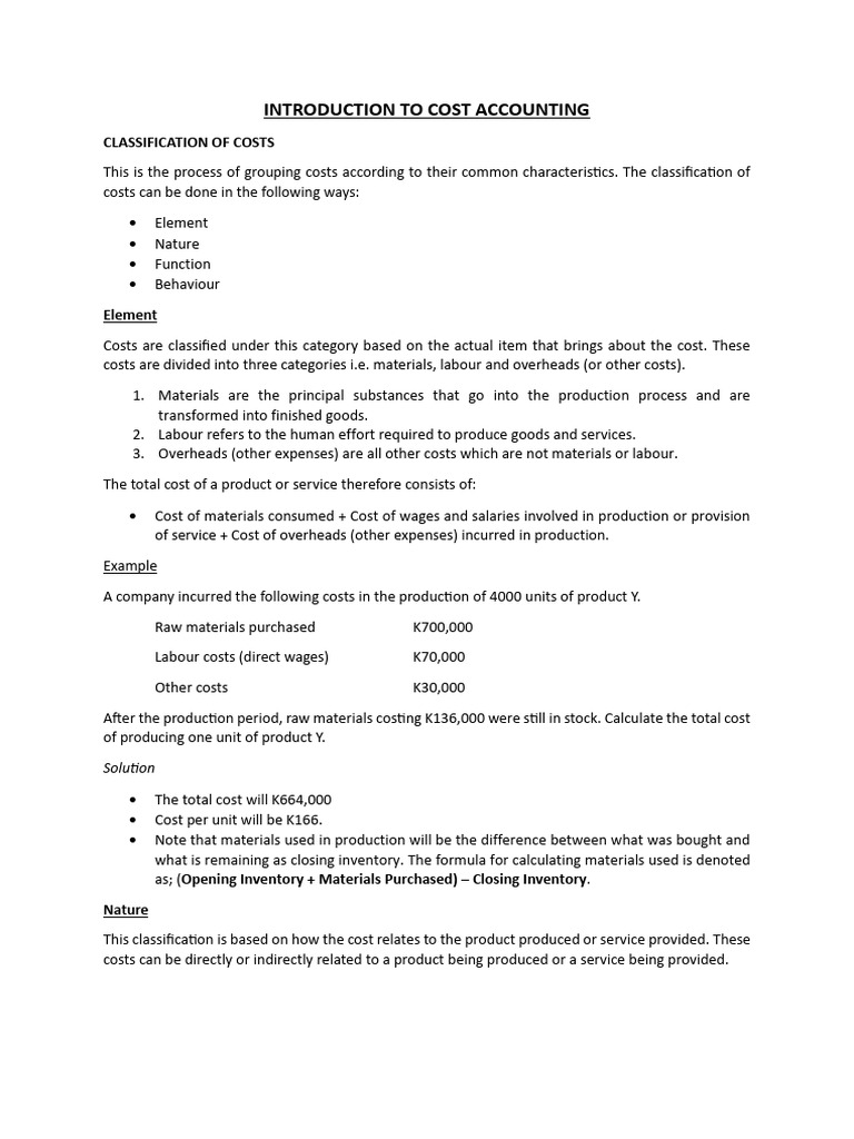 Cost Accounting: Classifications Explained | PDF | Cost | Inventory