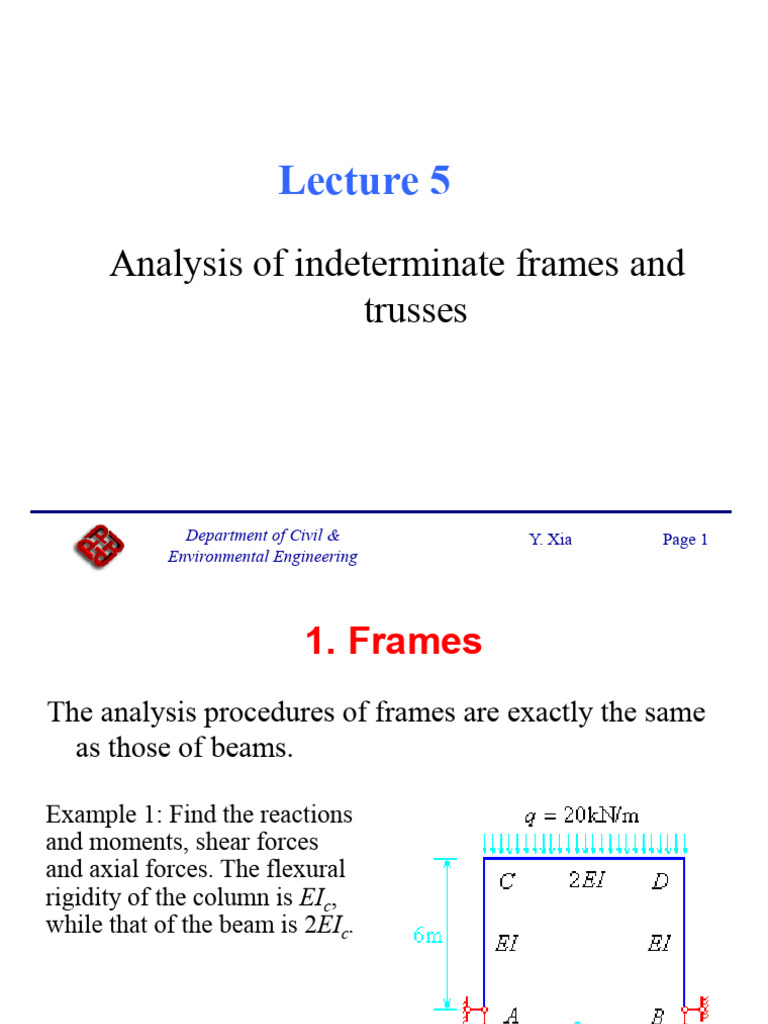 Lecture 5 Analysis of Indeterminate Frames and Trusses | PDF | Truss ...