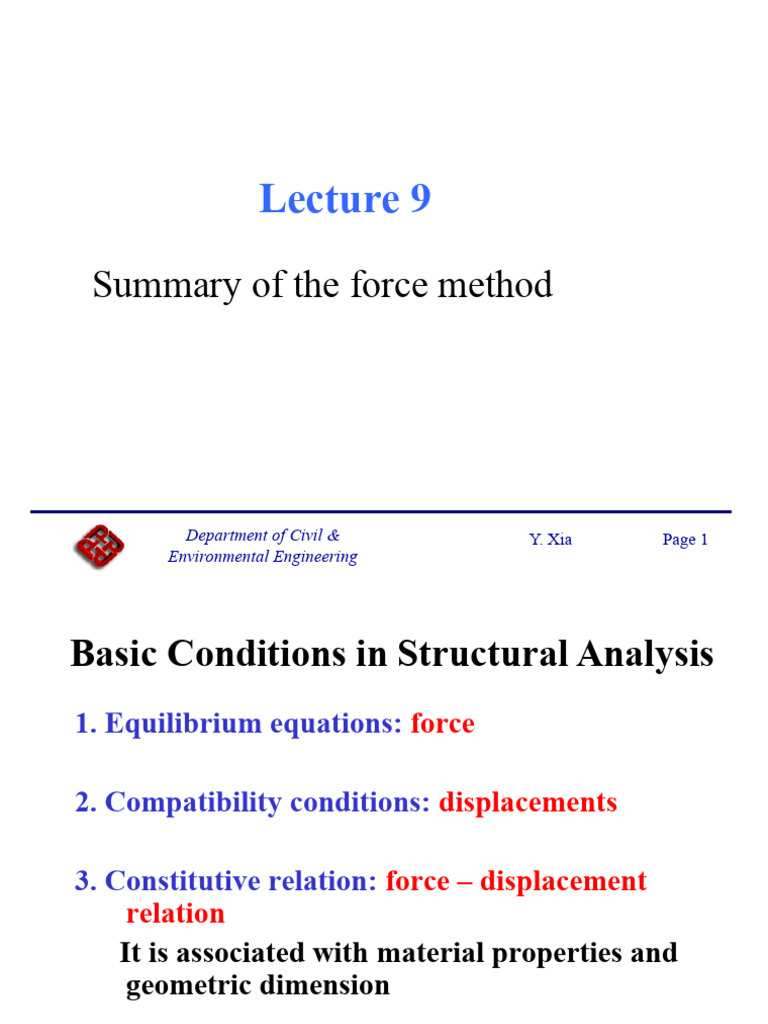 Lecture 9 Summary of The Force Method | PDF | Applied Mathematics | Physics