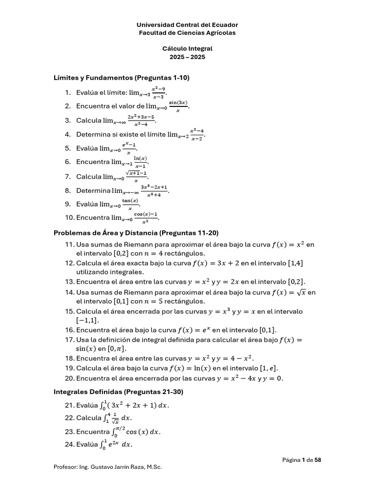 Cuestionario I de Cálculo Integral | PDF | Integral | Análisis