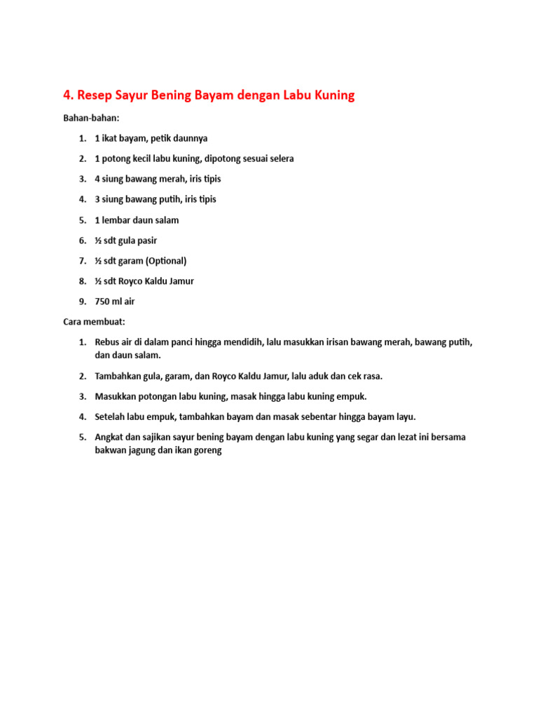 Resep Bayam Labu Kuning | PDF