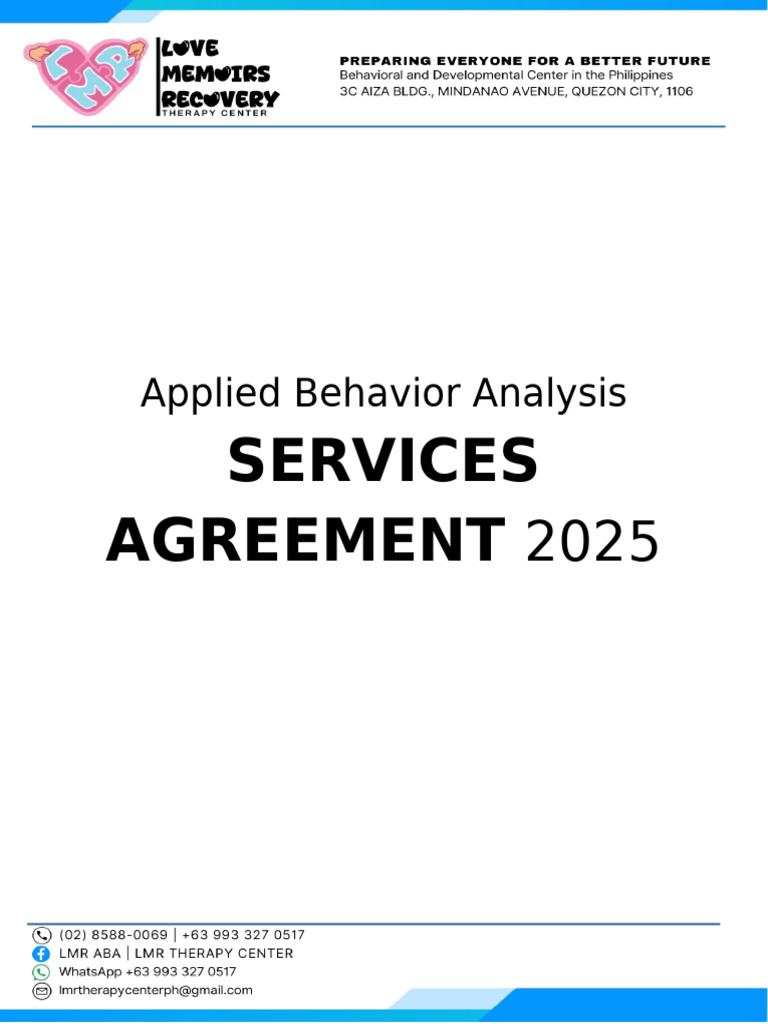 Applied Behavior Analysis SERVICES AGREEMENT 2025 | PDF