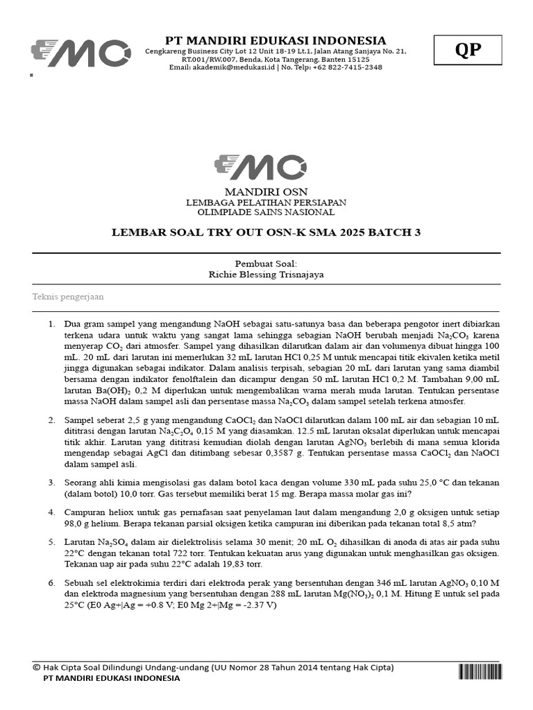 Latihan Mandiri Kimia #2 | PDF