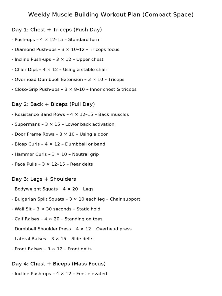 Weekly Muscle Building Workout Plan | PDF