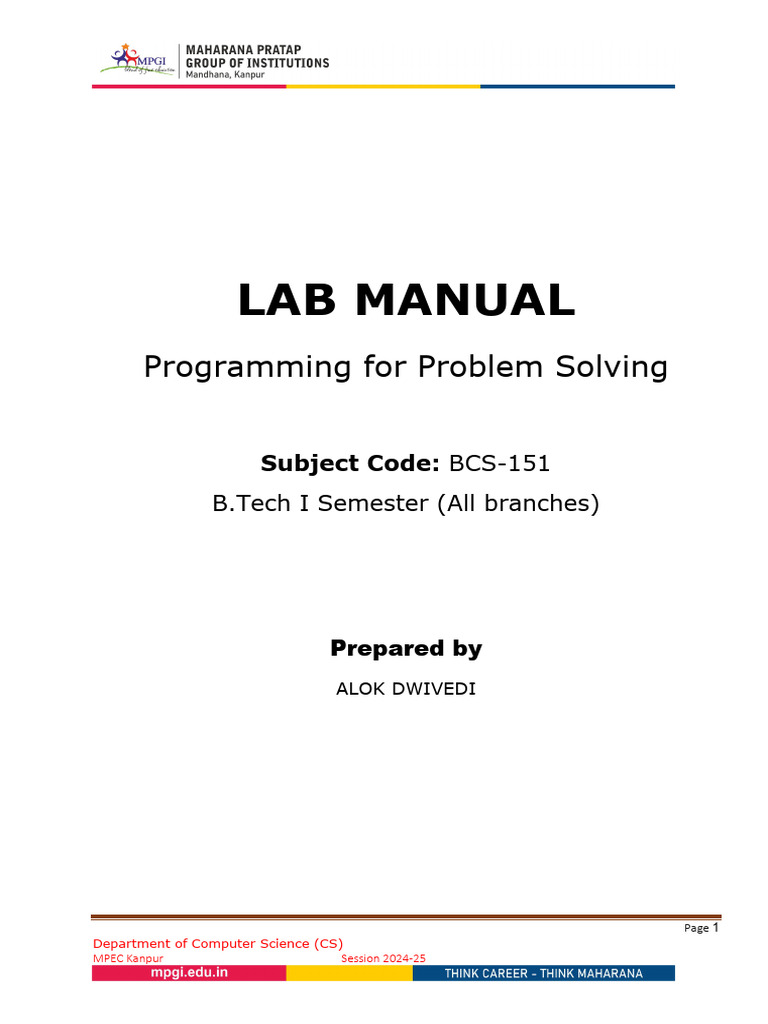 C Lab Manual - BCS151 2024-25 | PDF | Pointer (Computer Programming) | Computer Engineering