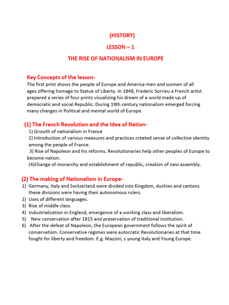 1745464755297 Notes of Class X History Ch 1 Nationalism in Europe | PDF ...