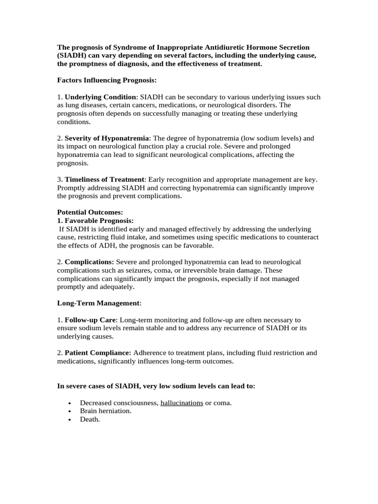 Siadh - Prognosis and Case | PDF | Human Diseases And Disorders ...