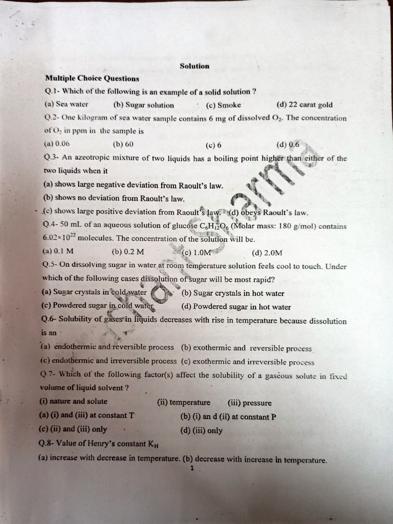 Solutions Practice Sheet | PDF | Applied And Interdisciplinary Physics | Chemistry