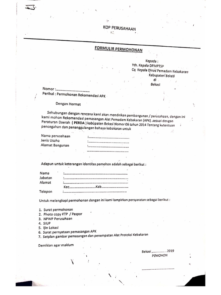Form Permohonan Rekomendasi DAMKAR | PDF