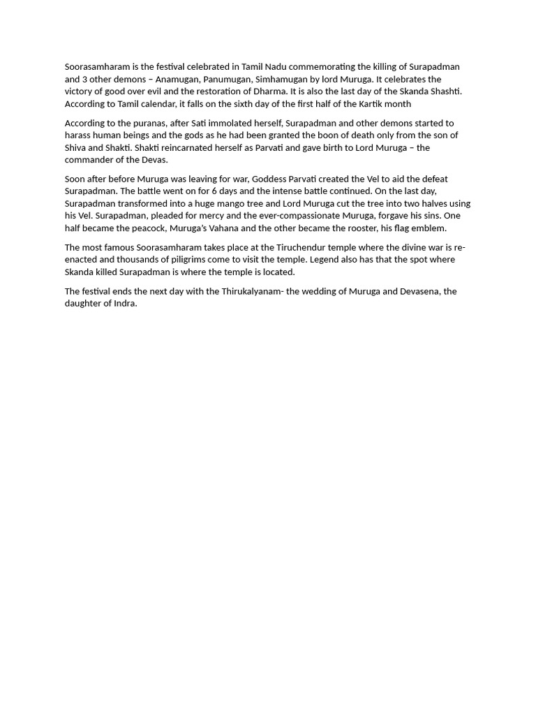 Soorasamharam - History | PDF