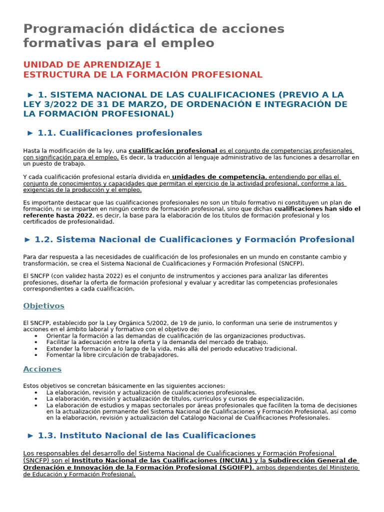 Programación Didáctica de Acciones Formativas para El Empleo | PDF | Educación vocacional ...