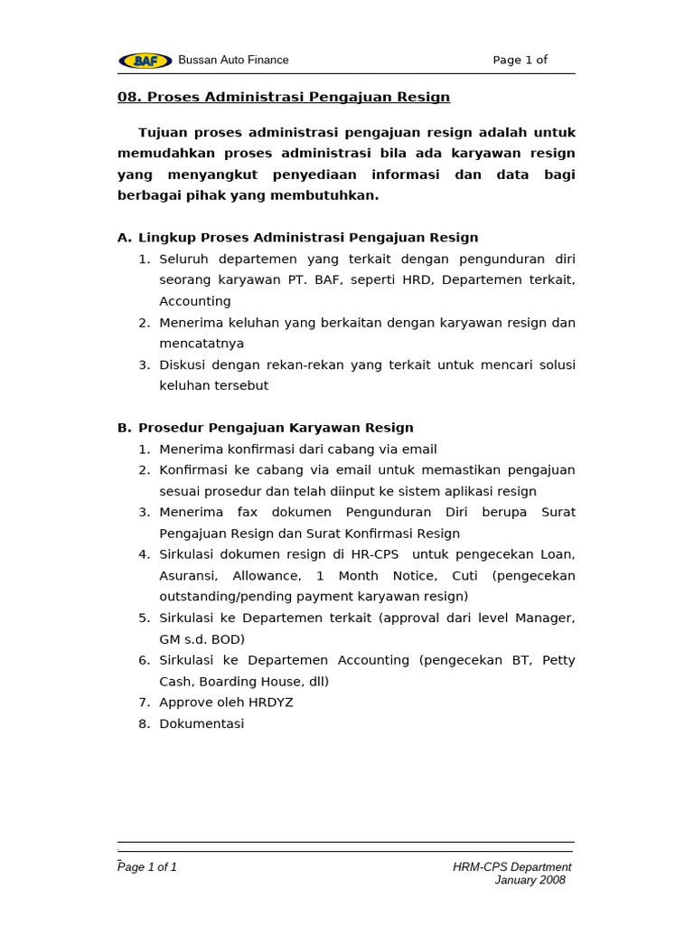 Proses Pengajuan Resign Karyawan | PDF