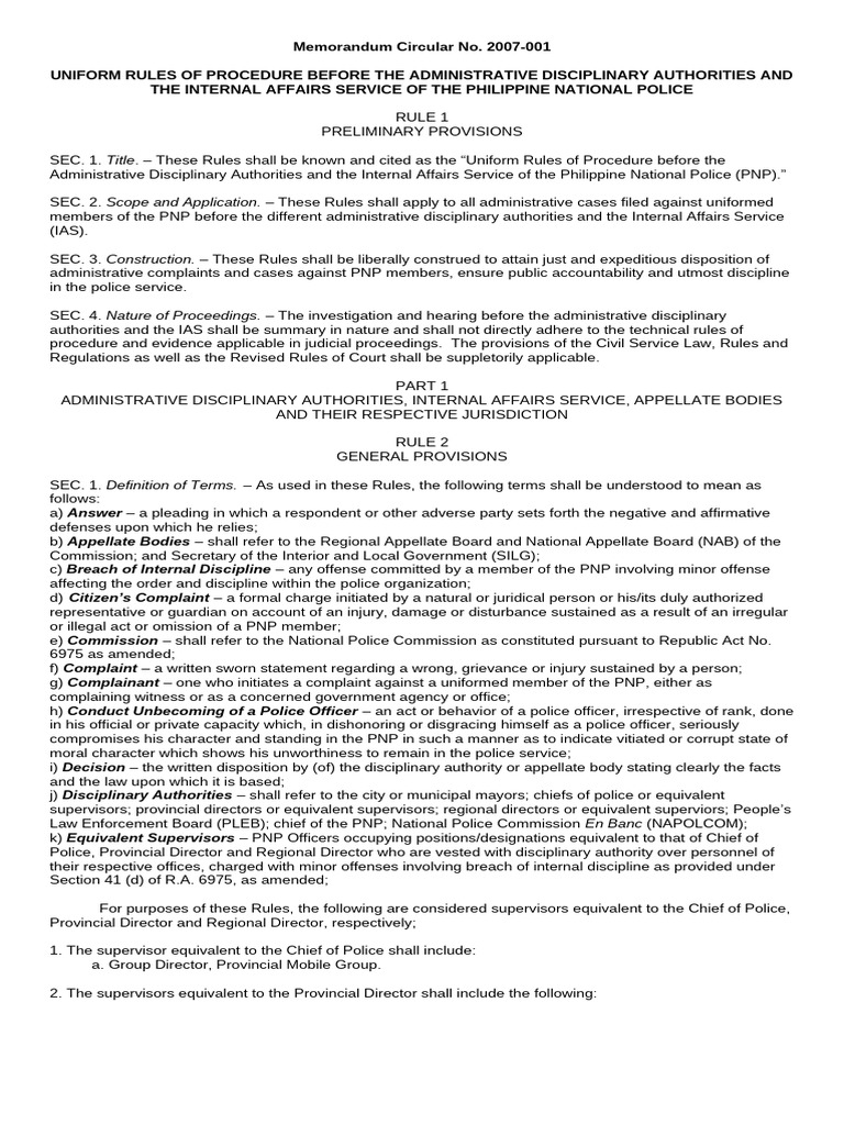 NAPOLCOM MC 2007-001 Uniform Rules of Procedure Before The Admin ...