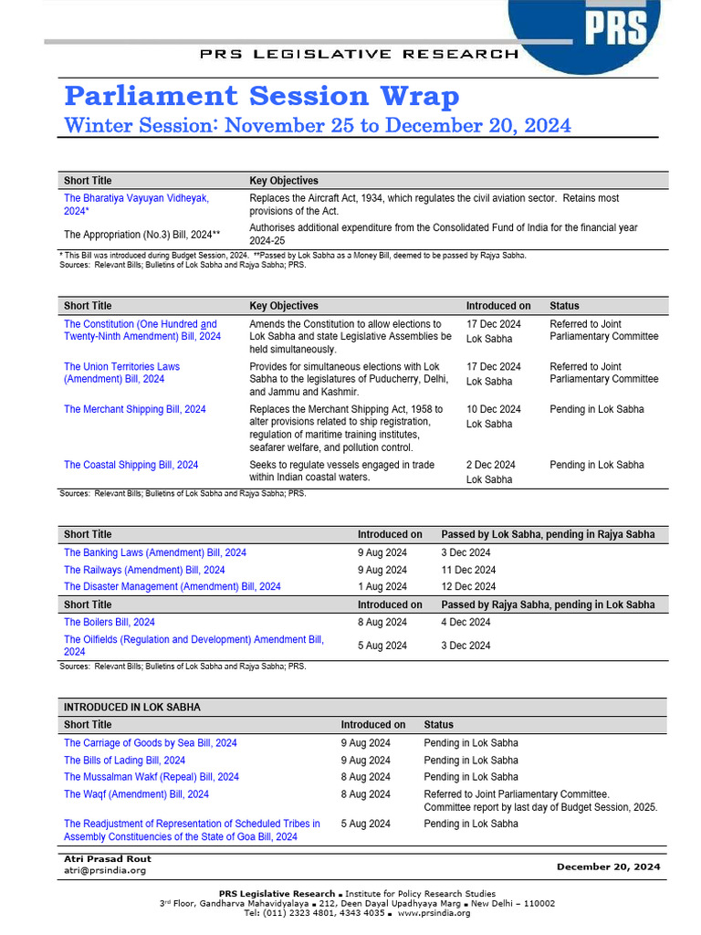 Winter Session 2024: Government Bills Passed | PDF | Government ...
