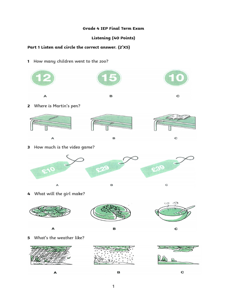 Grade 4 IEP - English Written Practice - Final | PDF