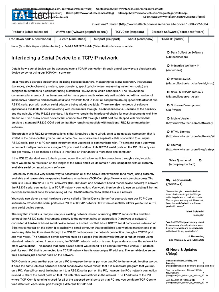 Interfacing a Serial Device to a TCP_IP Network | PDF
