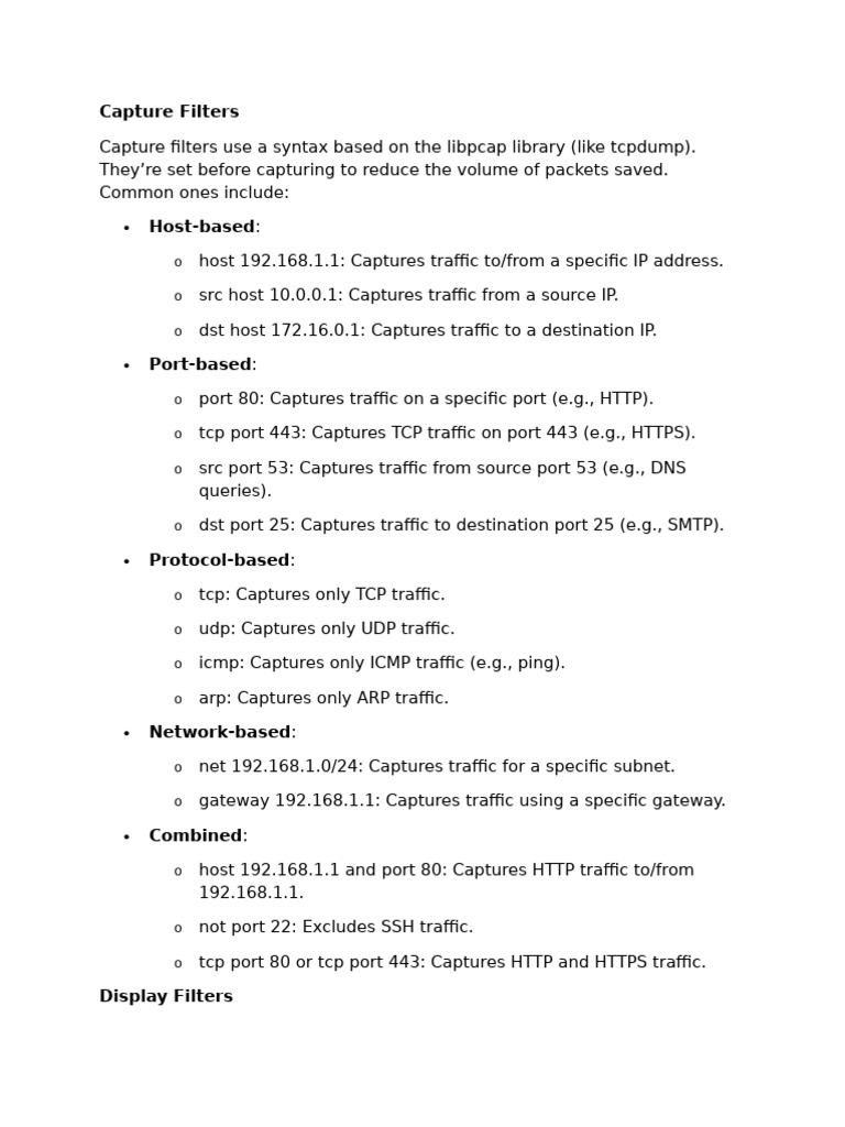 Wireshark Filter Messages | PDF | Port (Computer Networking) | Transmission Control Protocol