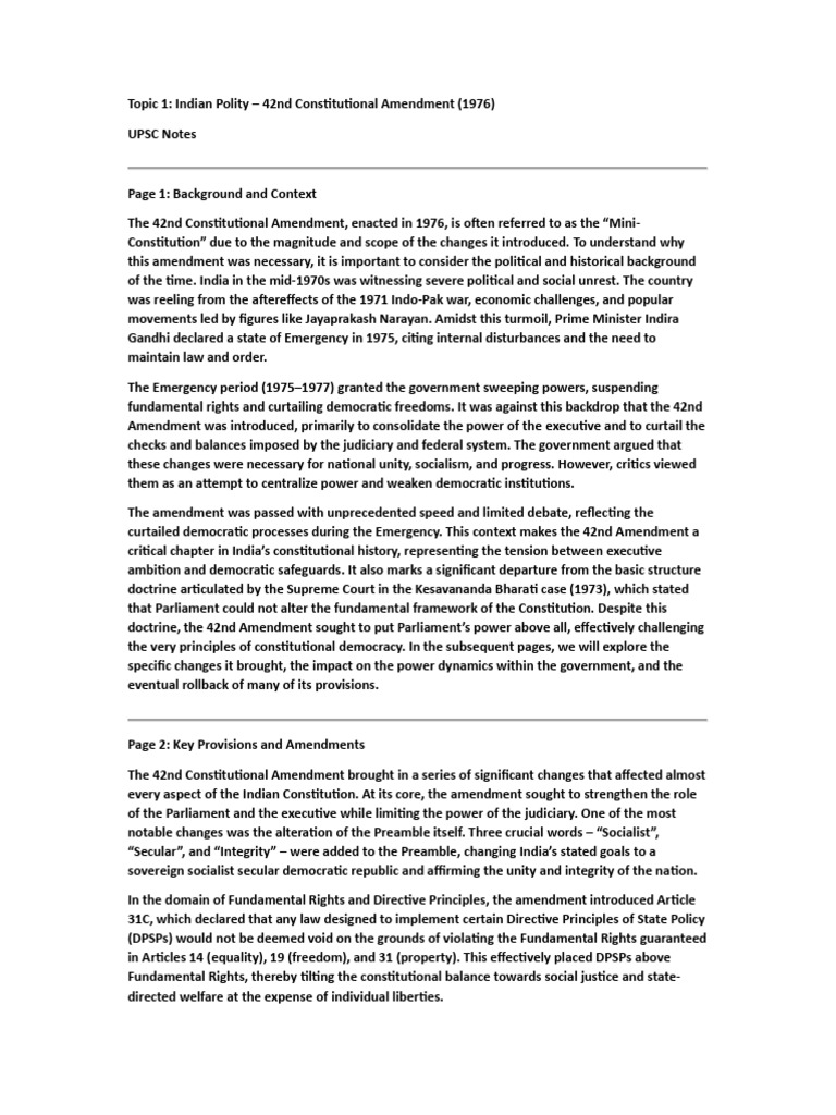 Indian Polity - 42nd Constitutional Amendment (1976) | PDF | Public Law ...
