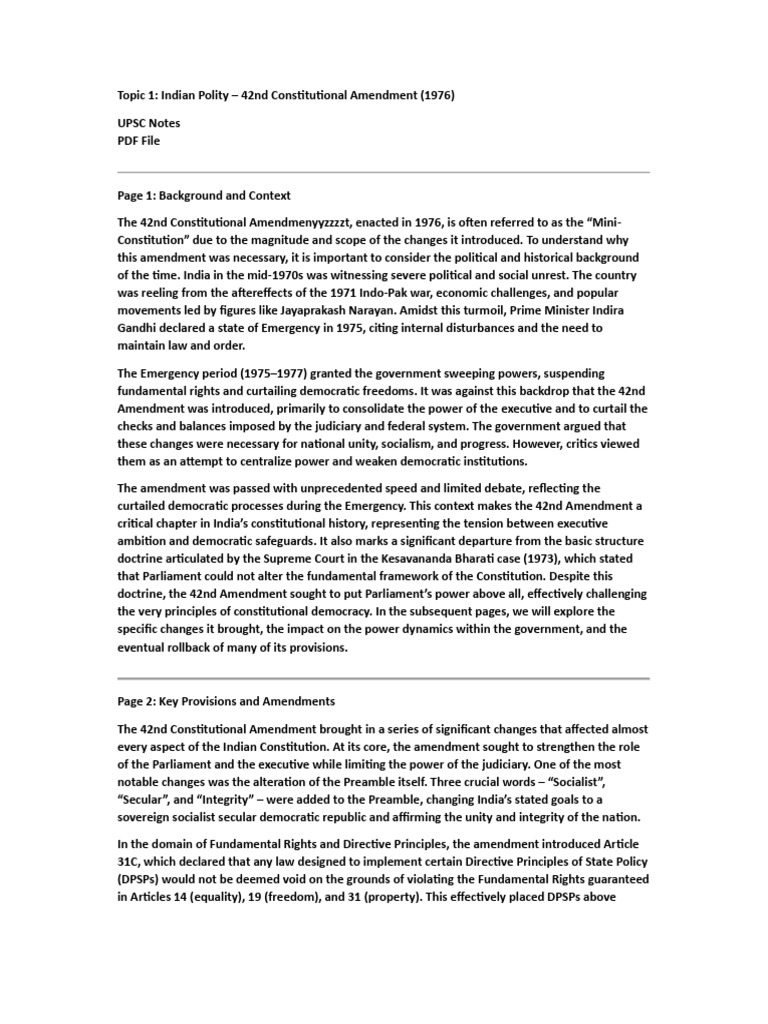 1.1 Indian Polity - 42nd Constitutional Amendment (1976) | PDF | Public ...