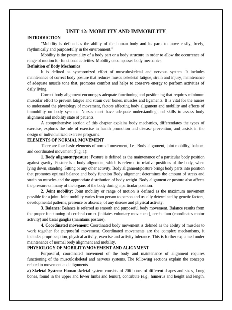 UNIT 12 Mobility and Immobility | PDF | Anatomical Terms Of Motion ...