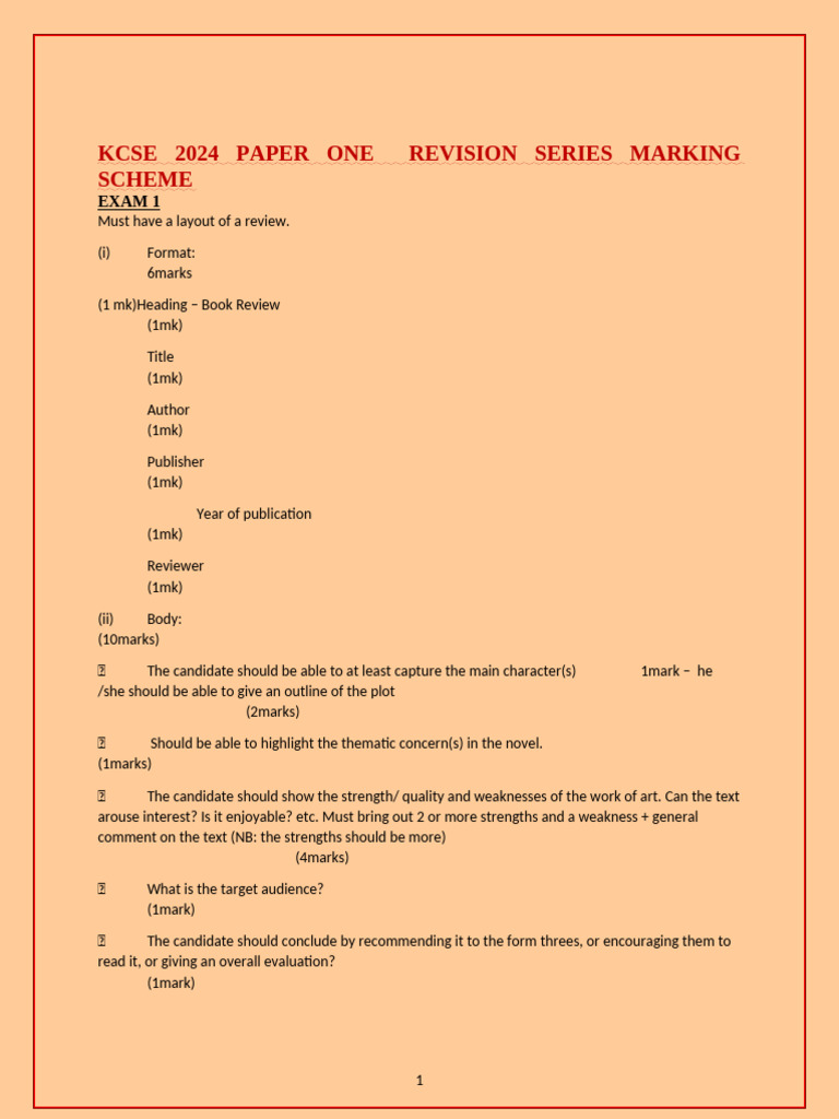 KCSE 2024 English Paper 1 Marking Guide | PDF | Nonverbal Communication ...